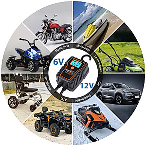 Automotic Battery Trickle Charger Maintainer 12 Volt 750mA Battery Float Charger Maintainer with LCD Float Charging for Motorcycle ATV Lawn Mower Car Boat