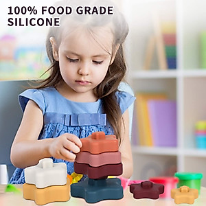 Mini Silicone Stacking Ring Toys, Baby Toddler Star-Shaped Soft Building Blocks Learning Toys for Babies up to 6 Months of Early Development Toys, Chew Toys