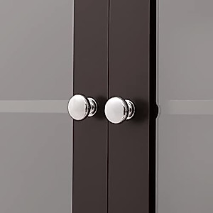 Iwell Bathroom Storage Cabinet, Linen Cabinet with Glass Doors & Adjustable Shelf, Freestanding Storage Organizer for Living Room, Home Office, Bathroom, Brown