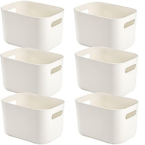 Yopay 6 Pack Plastic Storage Bin with Handle, White Bathroom Kitchen Organizer Bin for School, Office, Classroom, Hand Soaps, Shampoos, Lotion, Conditioners, Hand Towels, Cosmetic, Snacks, Seasoning