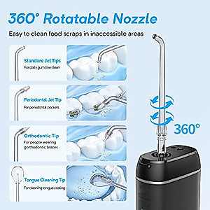 Water Flosser for Teeth, Enpuly Mini Portable Rechargeable Dental Oral Flossing Irrigator for Braces with 5 Jet Tips, 3 Modes & IPX8 Waterproof, for Travel & Home (Black)