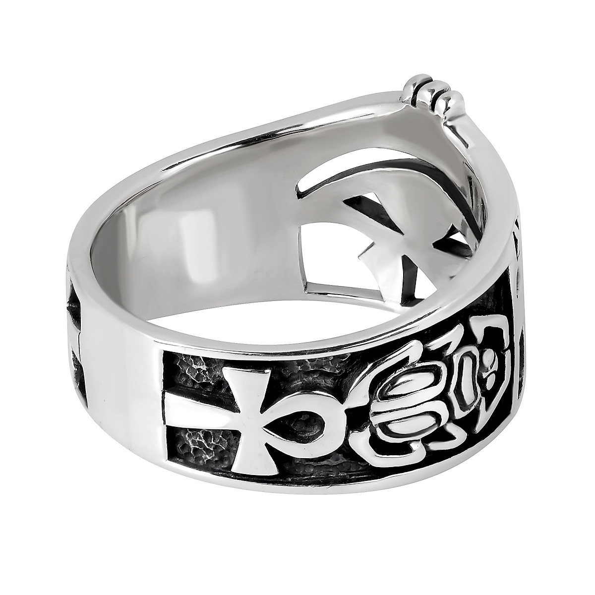 AeraVida Egyptian Eye of Horus Ankh Cross .925 Sterling Silver Ring | Classic Wedding Rings For Women | Gothic Comfort Fit Silver Rings for Women (6)