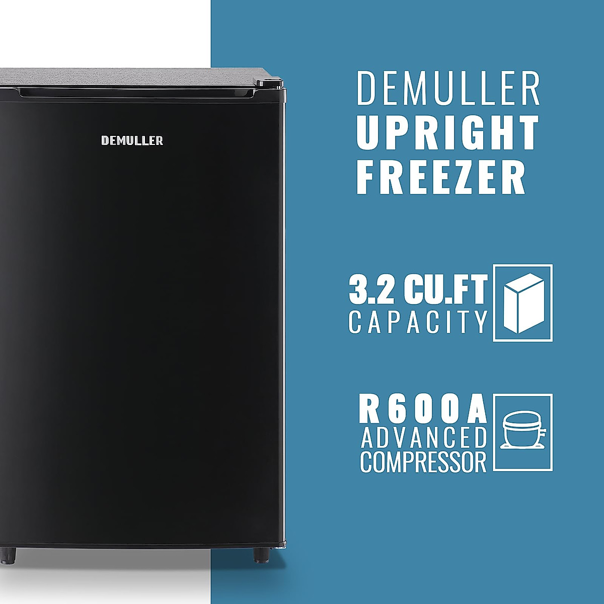 DEMULLER Upright Freezer 3.2 Cu.ft Freezer Single Door Freestanding Mini Freezer with Adjustable Thermostat Small Freezer for Kitchen, Apartment, Basement, Dorm, Black