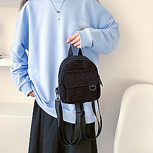 sikiwind Women Corduroy Solid Color Backpack Girl Small Zipper School Bag (Black)
