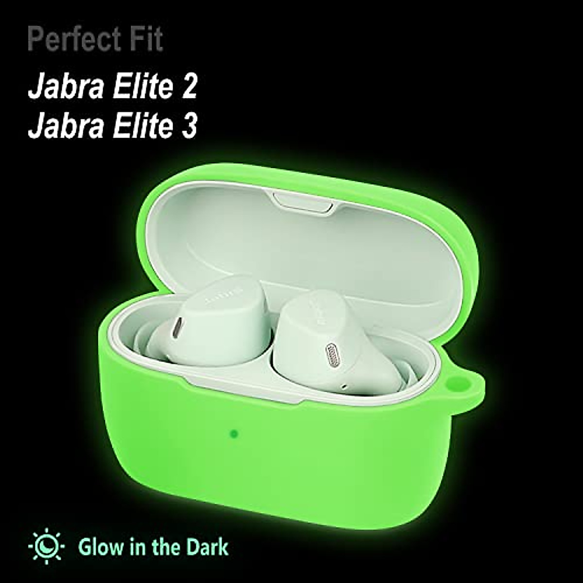 Geiomoo Silicone Case Compatible with Jabra Elite 2, Jabra Elite 3, Protective Cover with Carabiner (Luminous Green)