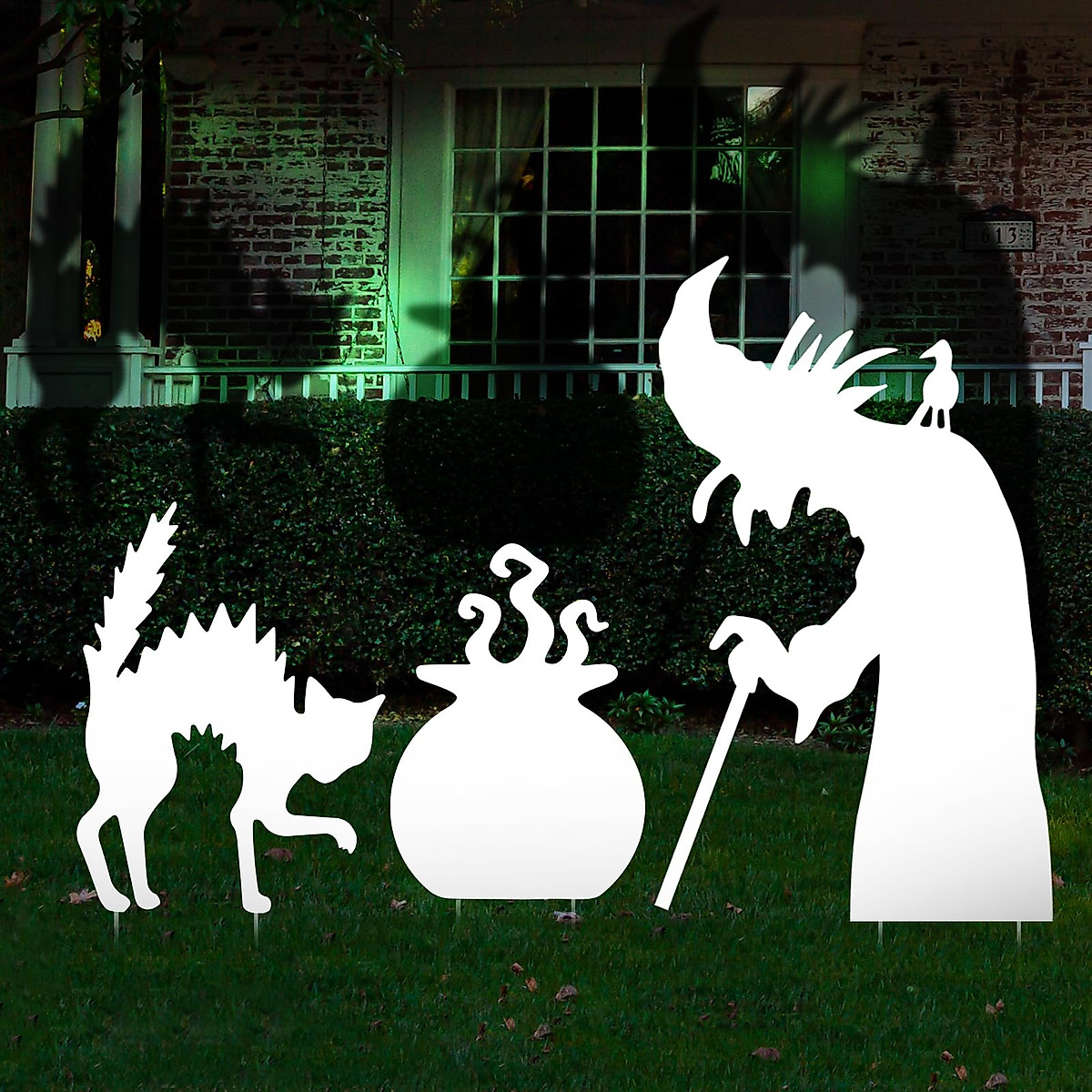 Wironlst Halloween Decorations Outdoor Black Cat Witch Cauldron Yard Signs with Stakes, Scary Witch Silhouette Halloween Decorations for Outdoor Yard Lawn Garden Halloween Decor