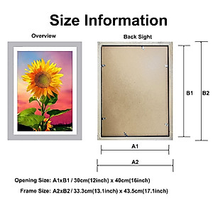 HorsonLife Picture Frames 12x16, Grey 12x16 Frame Fits For Diamond Painting/Poster/Oil Painting, Natural Solid Wood 30x40cm Picture Frame With Acrylic Protection Glass For Christmas Photo Gift