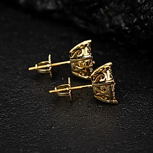 Round Flower Cluster Earrings for Men Women14K Yellow Gold 925 Sterling Silver Stud Earrings Hypoallergenic 5A CZ Stone 3D Flower Set Unisex Large 10mm Circle Screw On Earrings