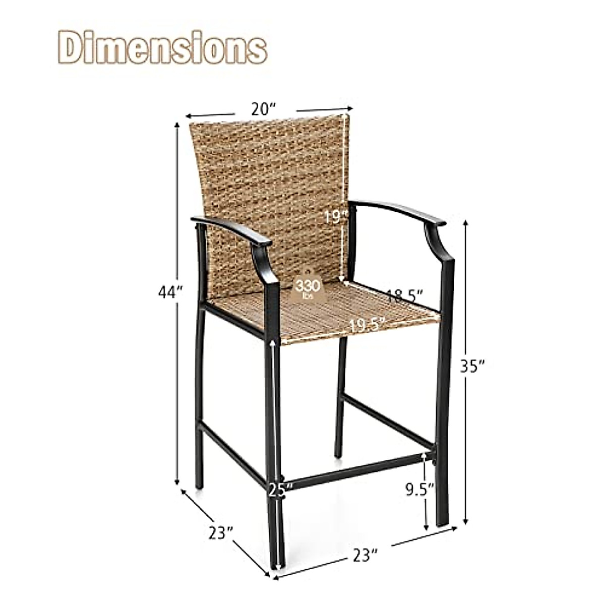 Tangkula Patio Rattan Bar Stools Set of 4, Outdoor Wicker Bar Height Chairs W/Soft Cushions, High Backrest & Curved Armrest, Convenient Footrest, Ideal for Garden, Poolside, Balcony
