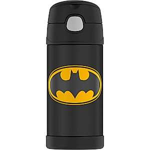 THERMOS BRAND FUNTAINER Vacuum Insulated Straw Bottle, 12-Ounce, Batman, Black