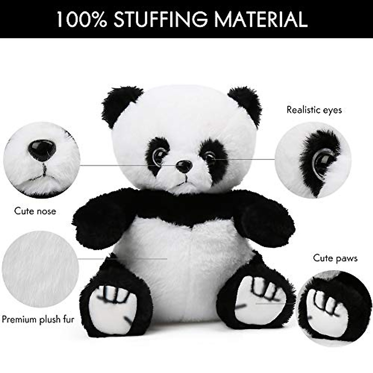 LotFancy Panda Stuffed Animal, 8'' Black Panda Plush Toy, Stuffed Panda Bear, Cute Plushies for Kids, Gift for Toddlers Birthday, Easter, Party Favors