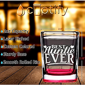 Aunt Gift Idea Best Auntie Ever 2oz Red Colored Square Shot Glasses Set of 2 Etched Party Favors Cool Birthday Gifts for Auntie, Her, Sister, Women