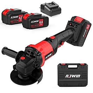 NAWIN 20V-cordless angle grinder 4-1/2'' cut off tool 2×4.0Ah Batteries & Charger,Max Brushless Motor 9000 RPM for Cutting, Grinding,Polishing（angle grinder variable speed）