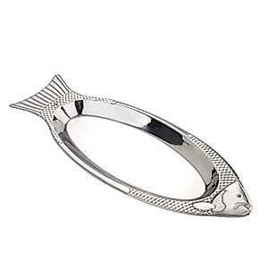 1Pcs sushi plate Stainless Steel Fish Shaped Plate, Metal Oval Fish Serving Platter, Unique Design Serving Tray for Fish, Sushi, Fruit or Cheese, japanese plate 39cm food tray