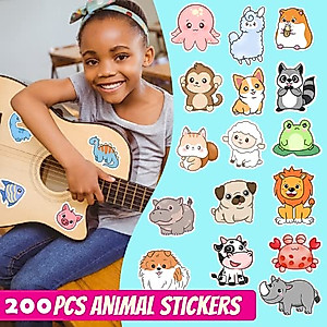 Doodou 200 PCS Animal World Stickers for Laptop, Water Bottles, macbooks, Computer... Perfect for Kids, Teens (Vinyl and Waterproof) (200