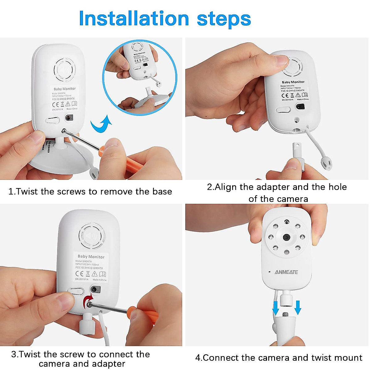 oioaahkeo Baby Monitor Mount for ANMEATE Baby Monitor SM24, GoodBaby UU24 and Babysense V24US Video Baby Monitor(NOT Included) No Drill