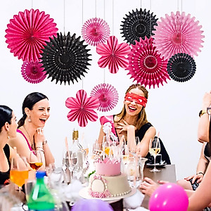 Balun Admhail 11PCS Hanging Paper Fans Decorations Pink Black Birthday Party Decorations for Girls Sweet 16 18 21st Paris Birthday Bridal Shower Wedding Bachelorette Galentine's Party Decor Supplies