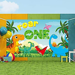 WATINC Roar One Birthday Backdrop Banner Dinosaur Theme 1 Year Old Wild Forest XtraLarge Background Photo Booth Photography Baby Shower Polyester Party Decorations Supplies for Home Studio 71x43 Inch