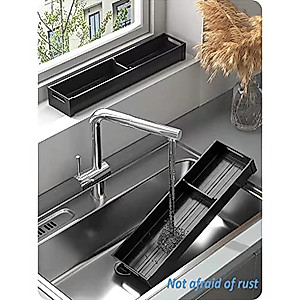 Black Kitchen Drawer Organizer with Two Adjustable Compartments,Flatware Organizer for Silverware,Cutlery or Kitchen Gadgets,Aluminum Body, Plastic Sliding Partition Plate and Handles (5.9W×16.14L)
