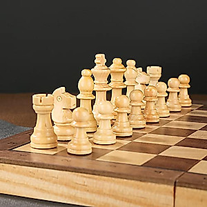 Owfeel Wooden Chess Set, Magnetic Chess Board Set with 2 Extra Queens(2 in 1), Folding Board Potable Travel Chess Board Set Beginner Chess Set for Adults and Kids Interior Storage for Pieces