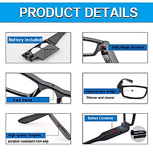 Reading Glasses with Light Bright LED Readers with Lights Reading Glasses Lighted Magnifier Nighttime Reader Compact Full Frame Eyewear Unisex Clear Vision Lighted Eye Glasses,+3.5