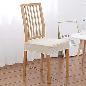 smiry Waterproof Seat Covers for Dining Room Chairs Set of 4, Stretch Jacquard Removable Washable Chair Seat Slipcovers Protector, No Rear Covers, Beige