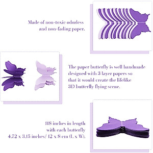 2 Pieces 3D Paper Butterfly Banner Hanging Decorative Garland for Wedding Baby Shower Birthday Proposal, 118 Inches Long (Purple)