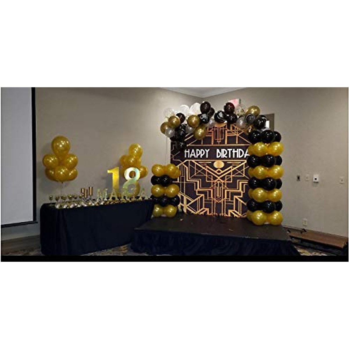 Happy Birthday Backdrop for Gatsby Birthday Party Decorations FHZON 10x7ft The Great Gatsby Photography Background Black Gold Golden Banner Party Themed Wallpaper Video Studio Shoot Props LXFH566