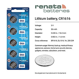 Renata CR1225 Batteries - 3V Lithium Coin Cell 1225 Battery (5 Count)