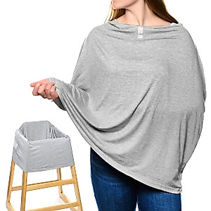 PrimaStella Nursing Scarf, Car Seat Canopy, Stroller Cover, Highchair Cover, Shopping Cart Cover to Protect Infants, Babies, Toddlers – One Size – Grey