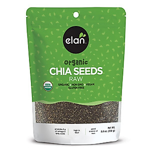 Elan Organic Chia Seeds, 8.8 oz, Natural Raw Black Chia Seeds, Plant-Based, Non-GMO, Vegan, Gluten-Free, Kosher, Gels Easily, Superfood