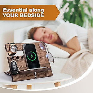 TESLYAR Wood Phone Docking Station Ash Hooks Key Holder Wallet Stand Watch Organizer Men Husband Wife Anniversary Dad Birthday Nightstand Purse Tablet Father Graduation Male