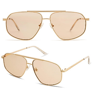 SOJOS Classic Retro Aviator Sunglasses for Women Men Vintage Hexagonal Metal Frame UV400 Lenses SJ1200, Gold/Light Brown