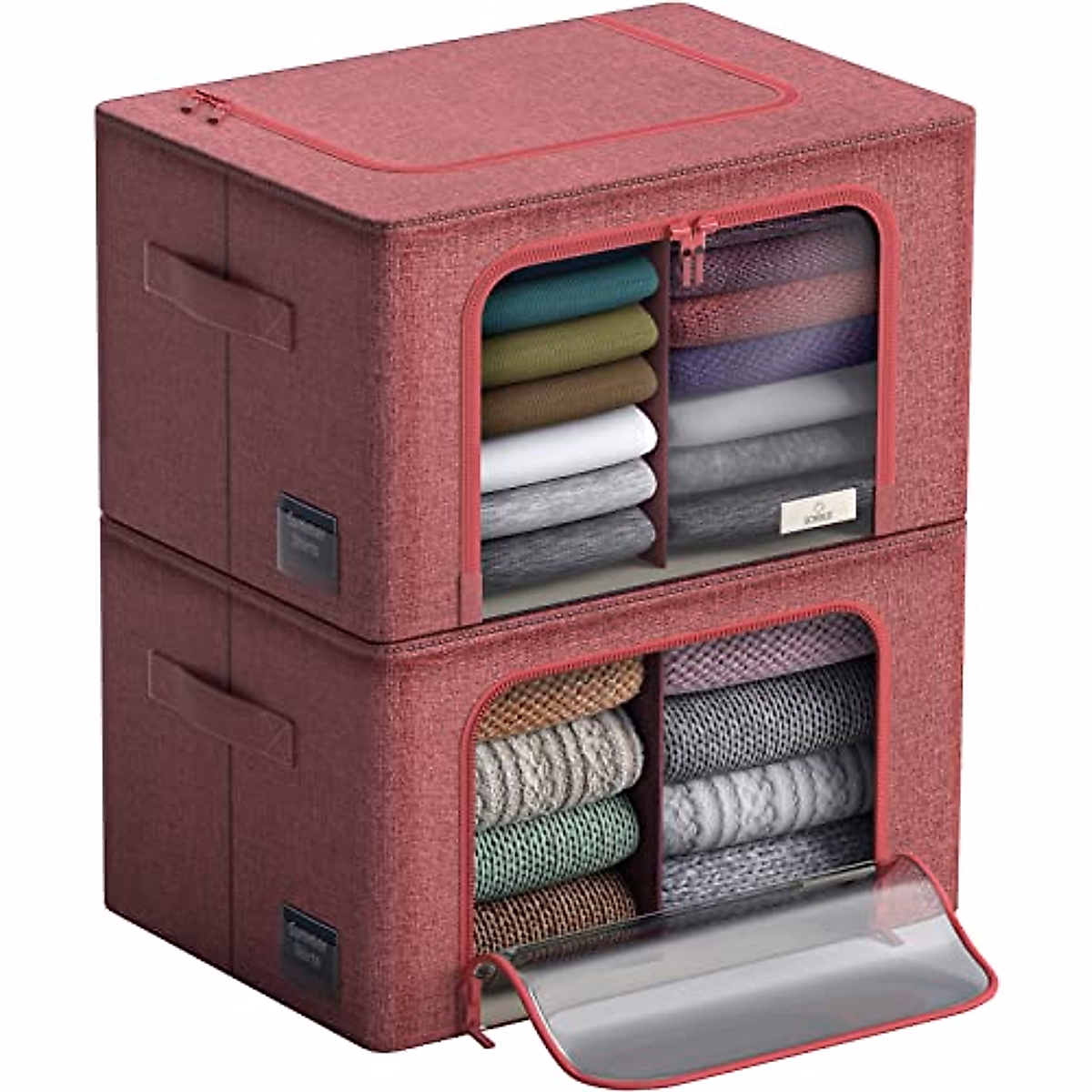 Sorbus Storage Bins with Divided Interior - Large Stackable & Foldable Organizer Containers with Metal Frame, Oxford Fabric, Large Window & Carry Handles - Organization for Bedroom, Linens, Clothes & More