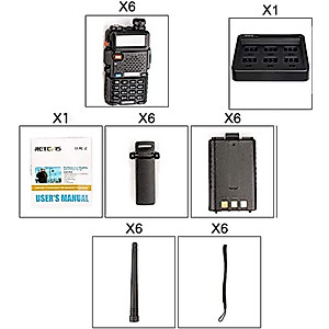 Retevis RT-5R 2 Way Radio Long Range,Business Walkie Talkies,Dual Band,High Power,Two Way Radio for Construction,Industrial with Multi Charger (6 Pack)