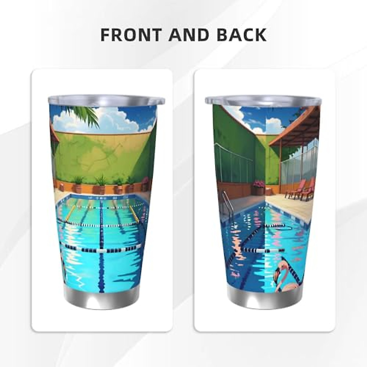 WXZYFP Car cup (single silver rim), can use a straw or drink directly, easy to use.Flamingo and swimming pool