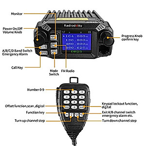 Radioddity DB25 Pro Dual Band Quad-Standby Mini Mobile Car Truck Radio, 4 Color Display, 25W Vehicle Transceiver with Cable + High Gain Quad Band Antenna