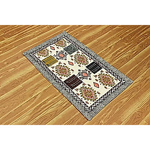 Casavani Beige, Black Tribal Cotton Hand Made Rug, Home Decorative Bohemian Kilim Rug Hand Woven Rag Rug Entryway for Living Room Laundry Room Dormat Bed Room Bathroom 4x10 Feet Runner