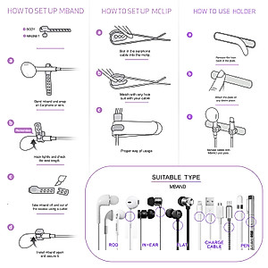 Mband2 Pack of Mband Mclip Holder 04 Black Transparent - Tangle-Free Soft Neckband Cord at Work Managing Easy Hold Cable Managment