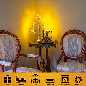 Alfanite Lighted Birch Tree with LED Lights for Indoor Decor, 2FT White Christmas Tree, Artificial Tree with Battery Powered Timer for Winter Wedding Home Mantle Table Top Centerpieces Easter Decor