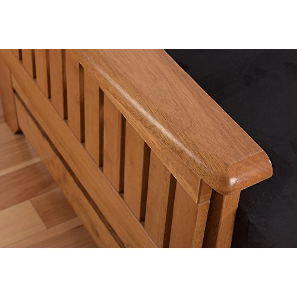 Kodiak Furniture Phoenix Queen Size Futon Set in Butternut Finish, Suede Black Mattress