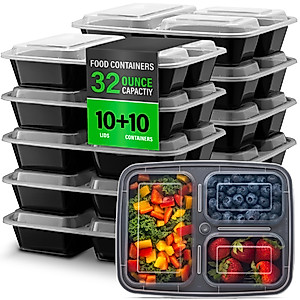 Ez Prepa - 10 Pack Bento Box Meal Prep Containers - Adult Bento Box & Lunch Box Containers - Dishwasher Safe Lunch Containers - Bento Lunch Box & Snack Containers - Meal Prep Container Microwave Safe