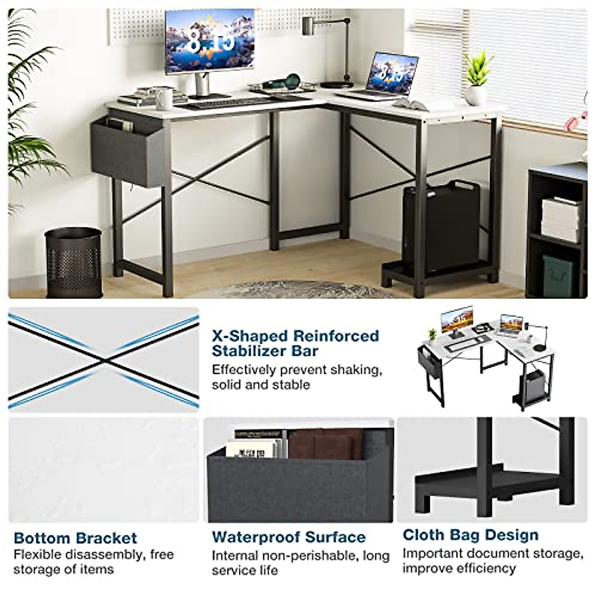 OLIXIS Simple Study L Shaped Desk, 50 inch, White