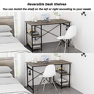 Engriy Writing Computer Desk 39", Home Office Study Desk with 2 Hooks and Storage Shelves on Left or Right Side, Industrial Simple Workstation Wood Table Metal Frame for PC Laptop, Black Oak