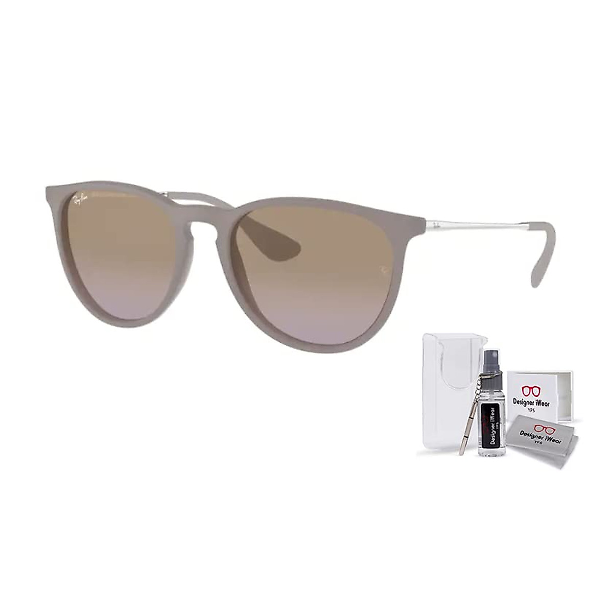 Ray-Ban RB4171 ERIKA Round Sunglasses For Women (Dark Rubber Sand/Brown, 54)+ BUNDLE with Designer iWear Eyewear Kit