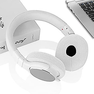 Geekria 2 Pairs Flex Fabric Headphones Ear Covers, Washable & Stretchable Sanitary Earcup Protectors for On-Ear Headset Ear Pads, Sweat Cover for Warm & Comfort (S/White)