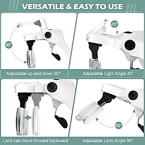 Rechargeable Headband Magnifying Glass with Storage Case, Hands Free Head Magnifier Glasses with LED Light, 1X-1.5X-2X-2.5X-3.5X Lighted Magnifying Headset for Close Work Reading Craft Jewelers Hobby