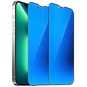 2 PCS Anti-Blue Privacy Tempered Glass Mirror Anti-Spy Screen Protector Anti-Peeping Film Compatible with iPhone 14 Plus /iPhone 13 Pro Max, 6.7 inch Electroplated 9H Hardness Anti-scratch (Blue)