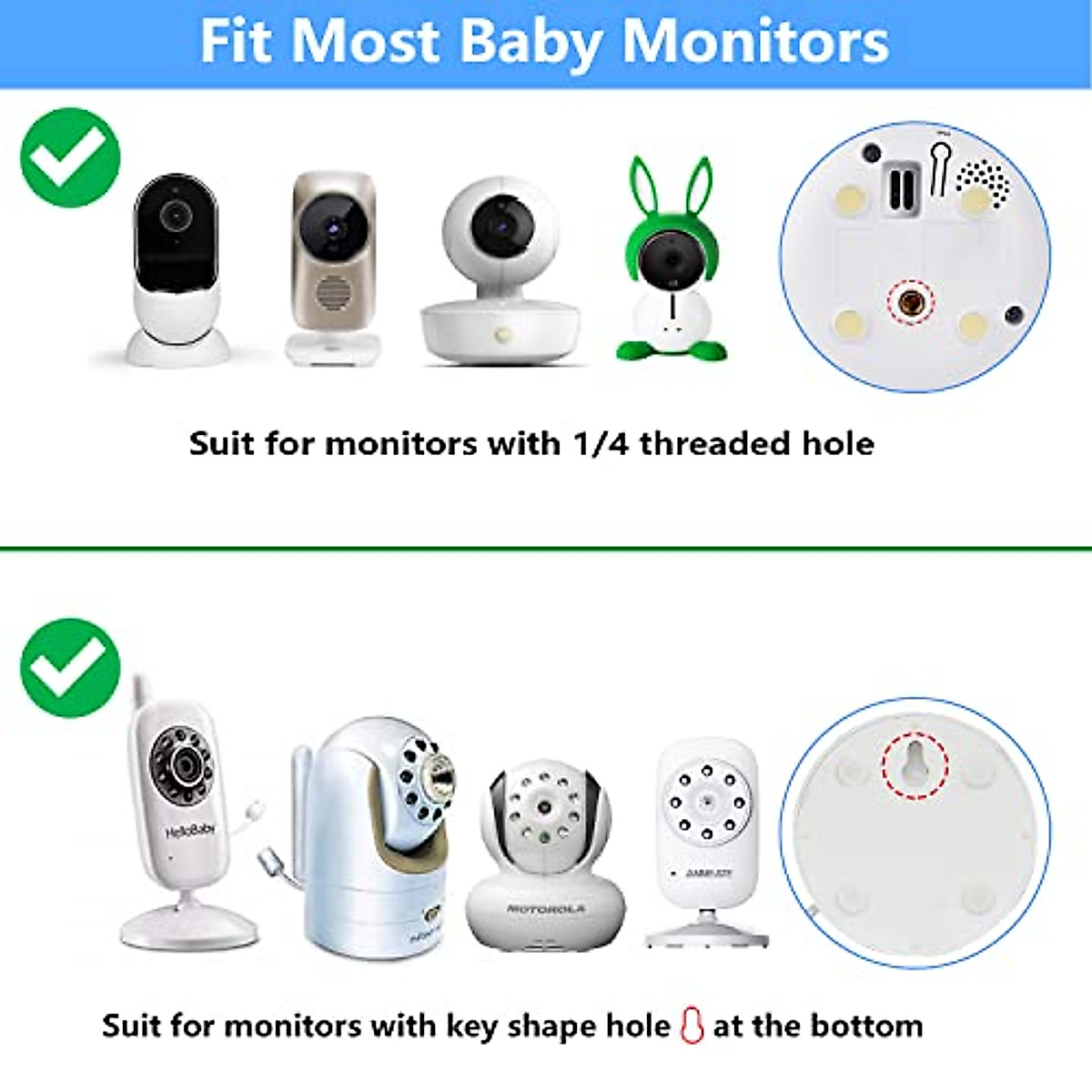 Universal Baby Monitor Mount for ANMEATE SM24, Arlo, Motorola, Owlet Cam and Most Other Baby Monitors, Flexible Gooseneck Baby Monitor Holder for Crib Without Tools or Wall Damage