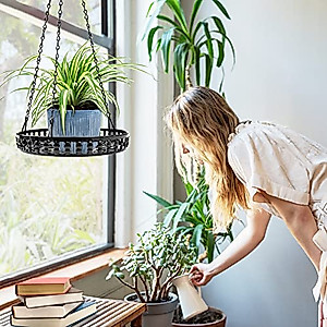 PIKAMAO Plant Hanger Indoor Outdoor, Classy Glossy Black Hanging Plant Holder, Hanging Plant Shelf, Plant Hanging Basket, Decorative Metal Plant Holder